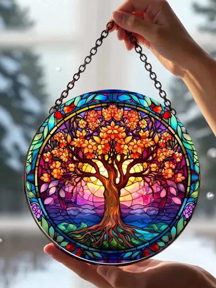 Солнечный ловец Дерево жизни, витражный бохо декор