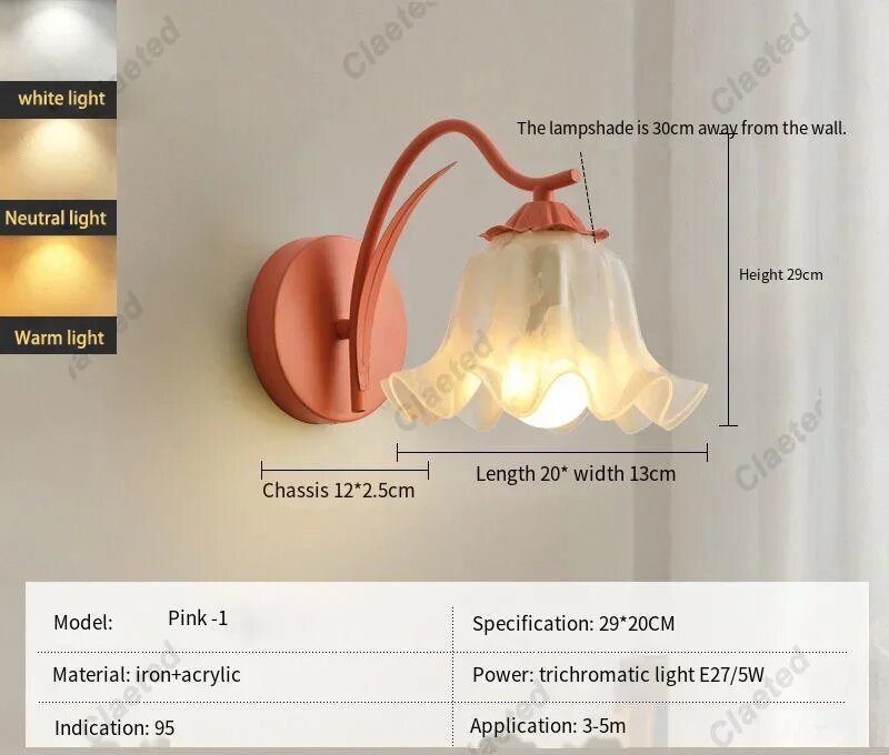 Лампа на стену в стиле ретрио-кремовый сельский с цветами, трехцветная, для спальни, под изголовьем кровати, гостиной, лестницы, коридора