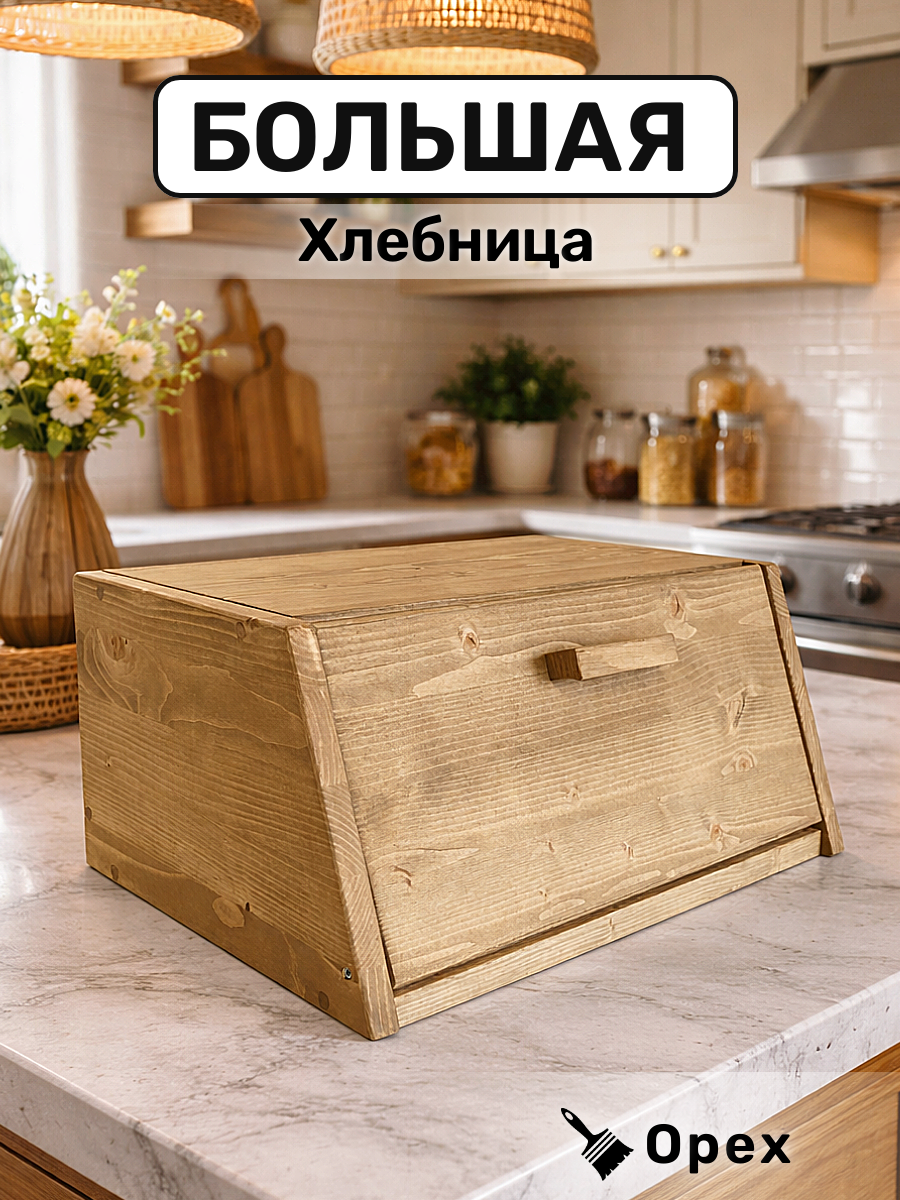 Хлебница большая деревянная с крышкой - доской для хлеба. (орех)
