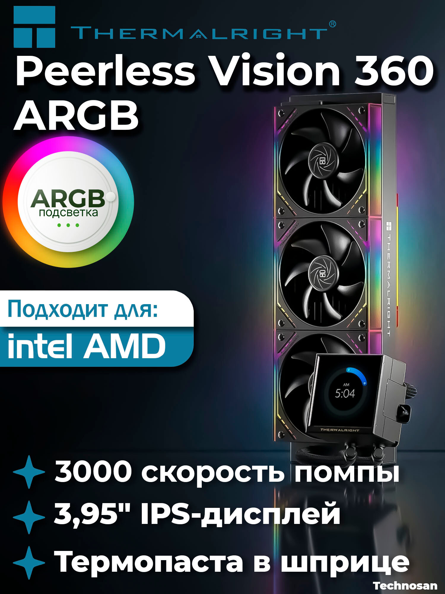 Система водяного охлаждения Thermalright Peerless Vision 360 ARGB Black, для процессора