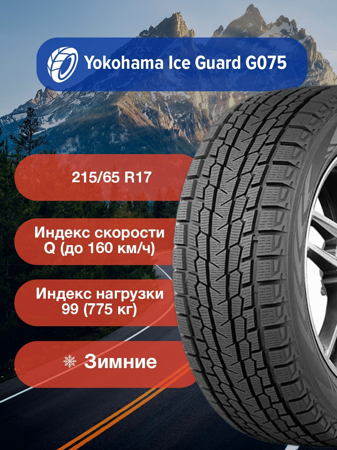 Легковые Зимние Шины Yokohama Ice Guard G075 215/65 R17 99Q-R3746 для легковых автомобилей и кроссоверов