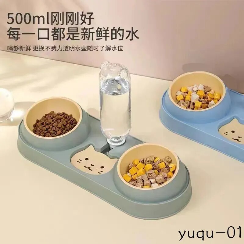 Миска для кошек двойная на подставке для корма и воды / Поилка для кошек и собак мелких пород / Кормушка для животных. Зеленая