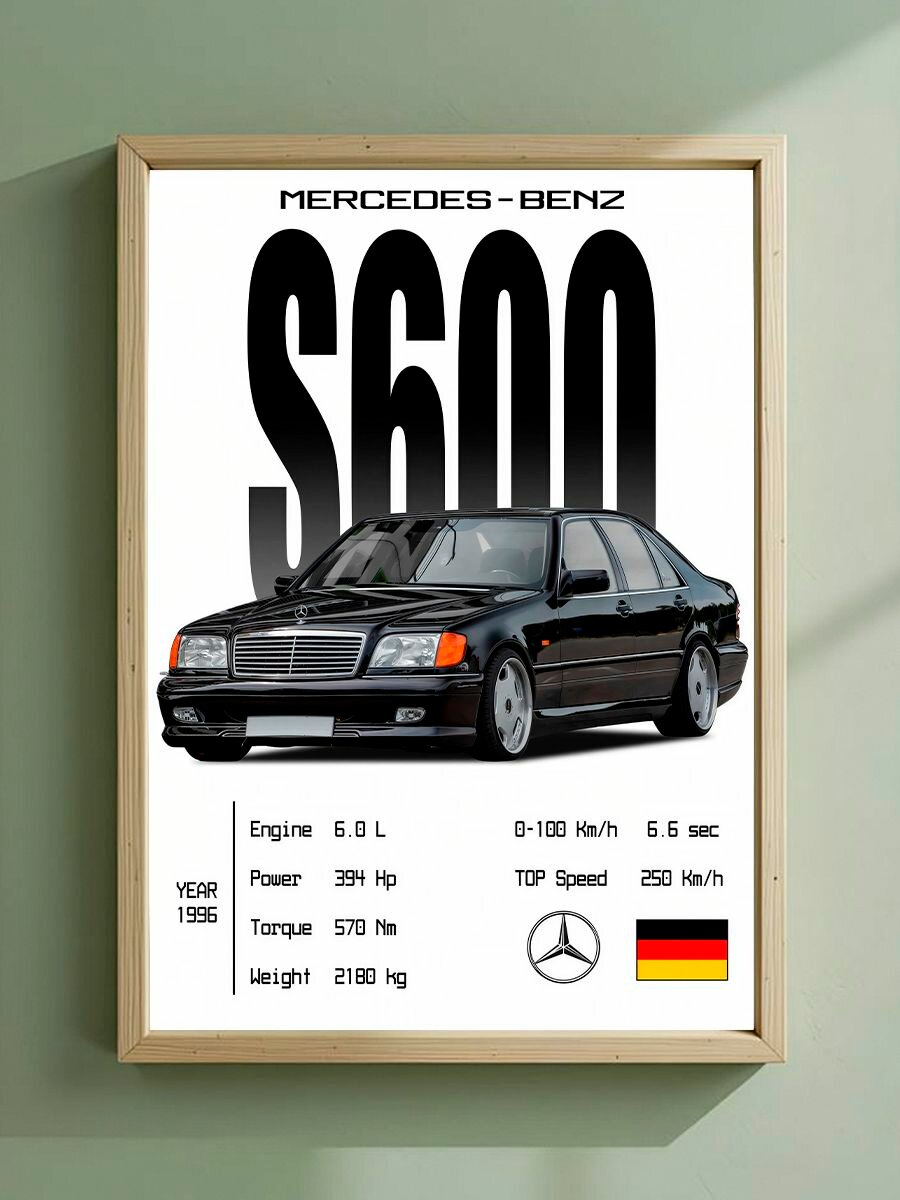 Постер, плакат на стену "Автомобиль Mercedes-Benz S600 W124" 42 см х 29,7 см (А3)