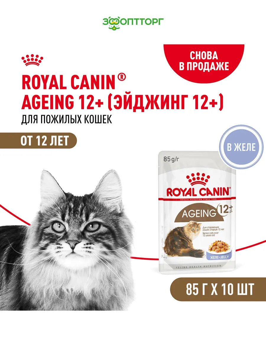 Влажный корм Royal Canin Ageing +12 пауч для кошек старше 12 лет (кусочки в желе) Птица, 85 г х 10 шт.