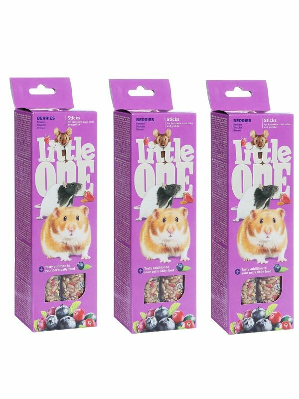 Little One Лакомство для хомяков, крыс, мышей и песчанок, палочки с ягодами, 2 шт х 60 гр, 2 уп
