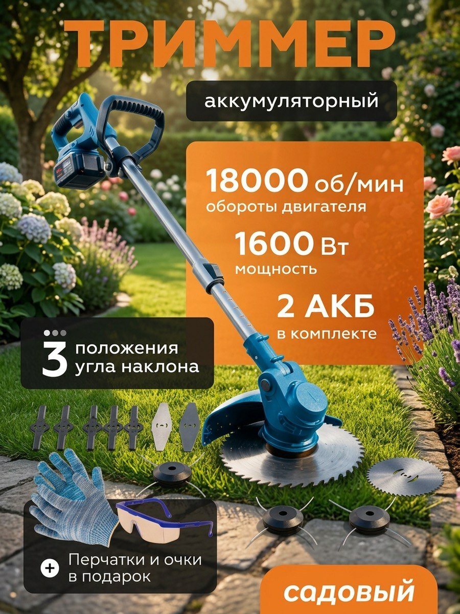 Триммер садовый для травы аккумуляторный