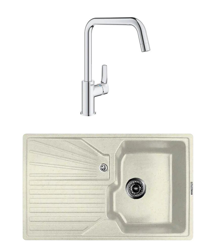 Комплект Мойка Lava L5. VNL 80x50, vanilla, кварц / Смеситель Grohe Eurosmart 30567000 глянцевый хром