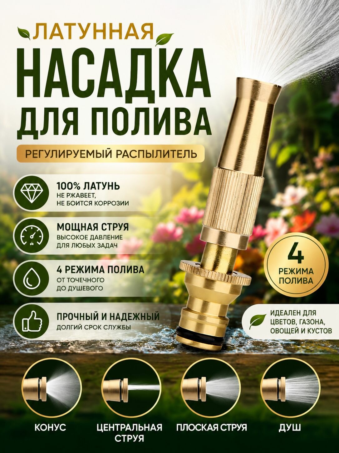Насадка на шланг для полива, высокое давление, с многорежимная, для сада, огорода, мойки авто. пистолет распылитель форсунка