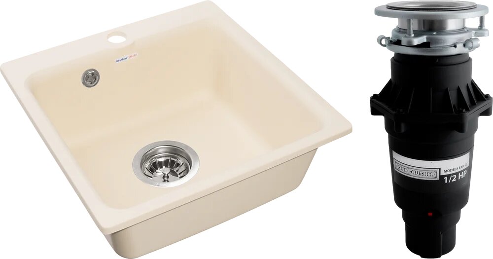 Комплект Мойка GranFest Smart SM 430 43x43, бежевая, искусственный мрамор / Измельчитель Bone Crusher BC 810-SL Slim Line электрический, нержавеющая сталь
