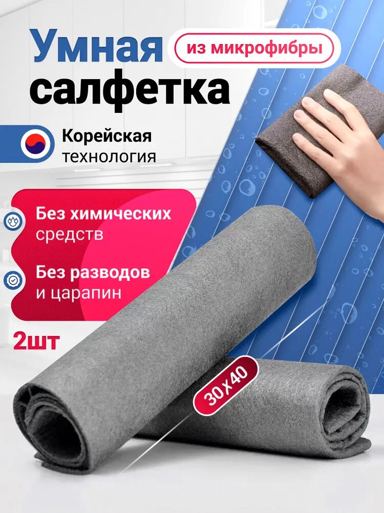 Салфетка для уборки, тряпки для уборки, салфетка микрофибра 30*40 см, 2 шт.