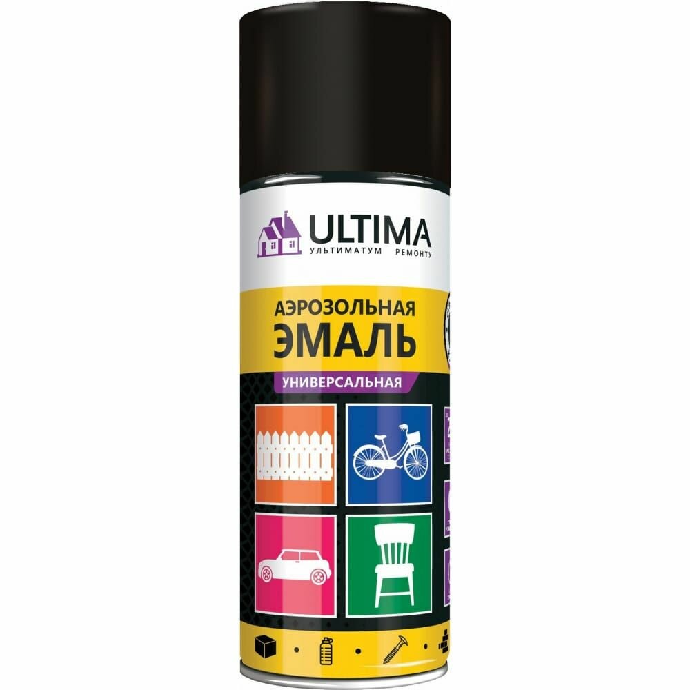 Аэрозольная краска ULTIMA RAL 9005 черный глянцевый универсальная 520 мл ULT007