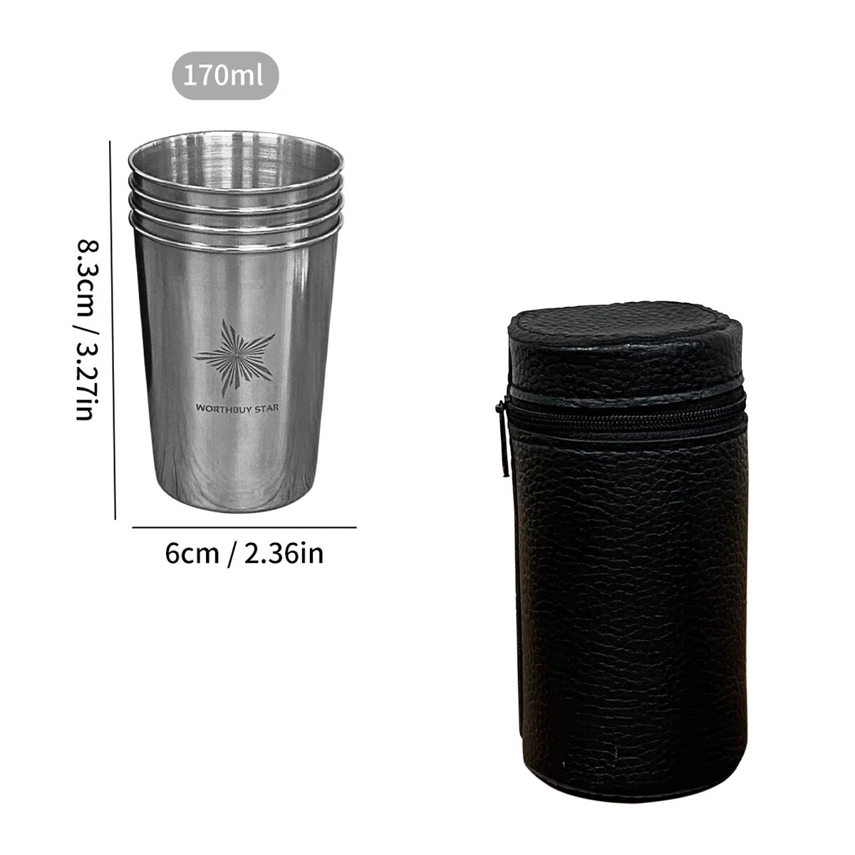 Портативные стаканы WORTHBUY из нержавеющей стали 170ML 4 Cup