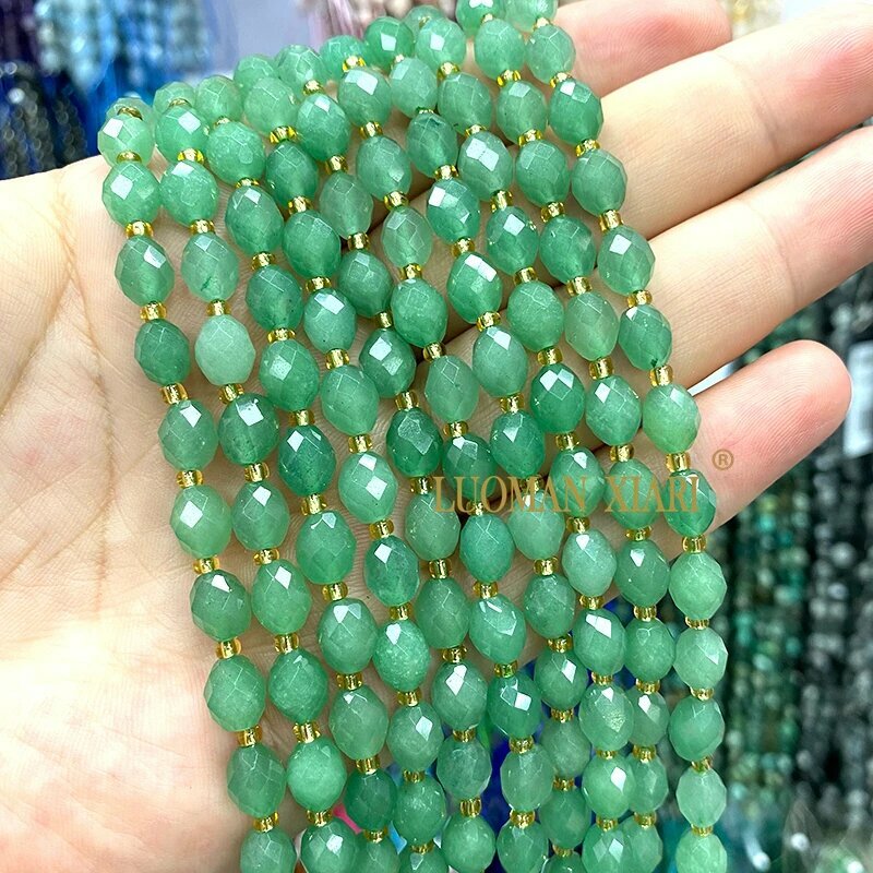 Натуральный камень яшма бусины LUOMAN XIARI 6x8 мм 8x6mm 34-36pcs 36cm, green aventurine