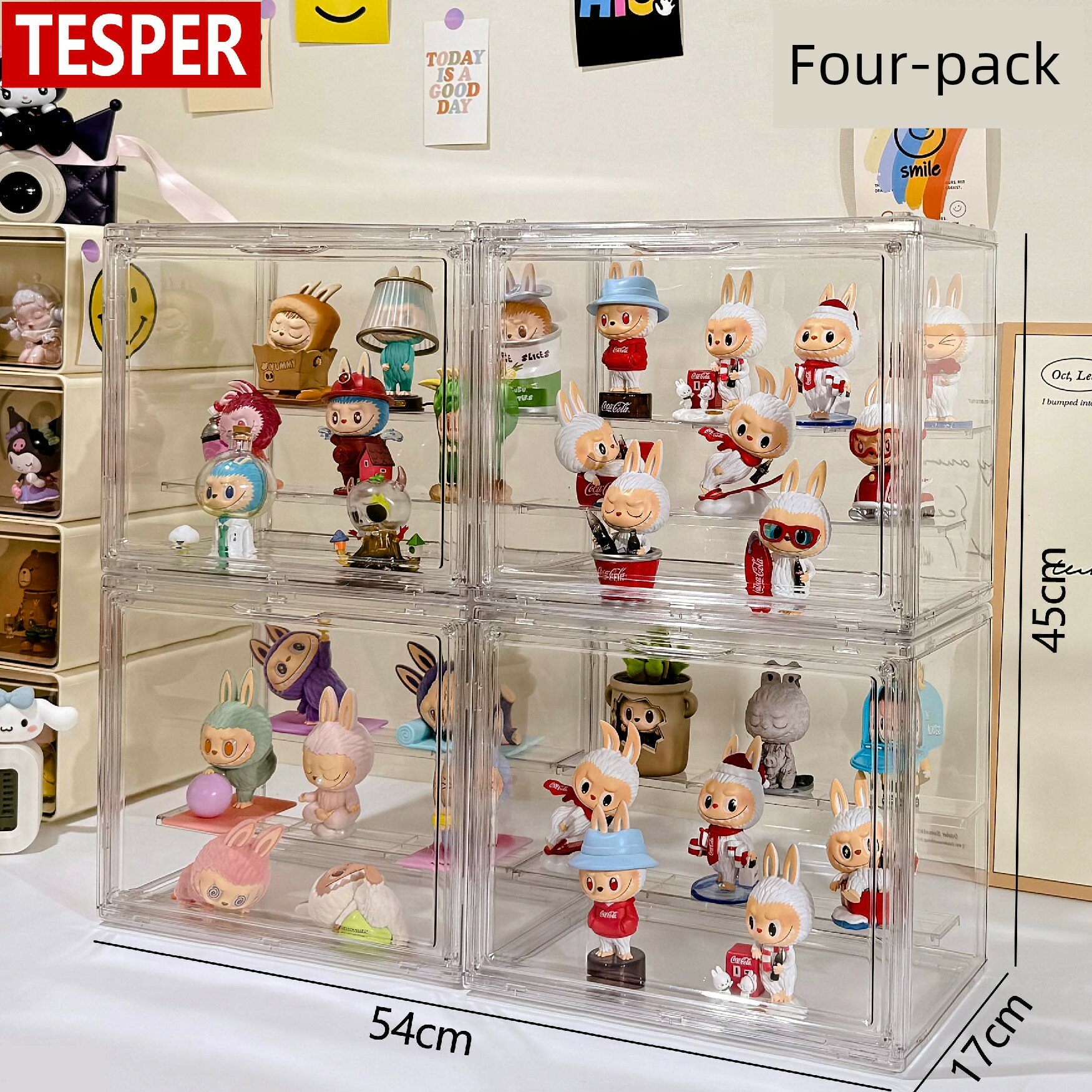 Маленькая трехъярусная пылезащитная коробка для фигурок POP MART, 27x22x24.7 см, четыре штуки