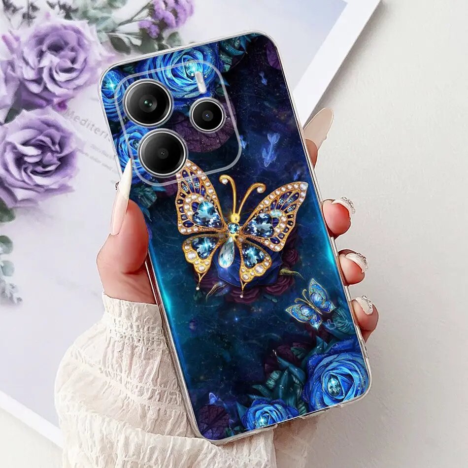 Для Xiaomi Redmi Note 14 4G Note14S Чехол для телефона Redmi Note 14s Note 14 4G Элегантный мягкий силиконовый чехол из ТПУ с цветочным принтом кота