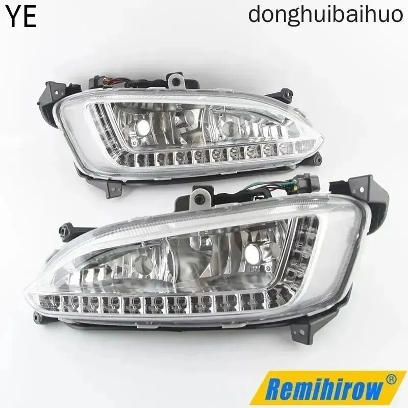 Противотуманные фары переднего бампера Hyundai Santa Fe 3 2012-2016, Желтый и белый (слева + справа), серый металлик