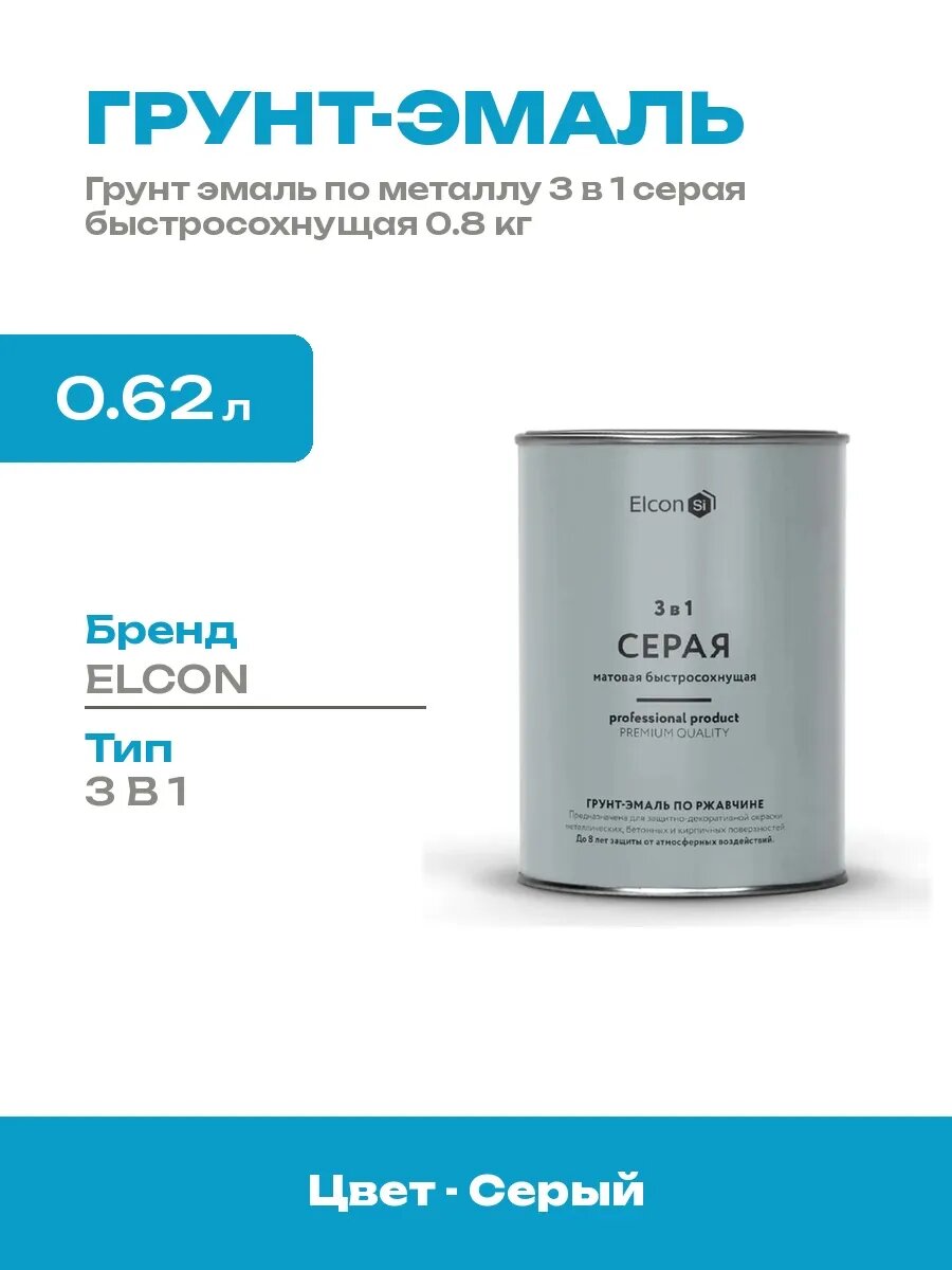 Эмаль по ржавчине серая 0.8 кг матовая быстросохнущая краска