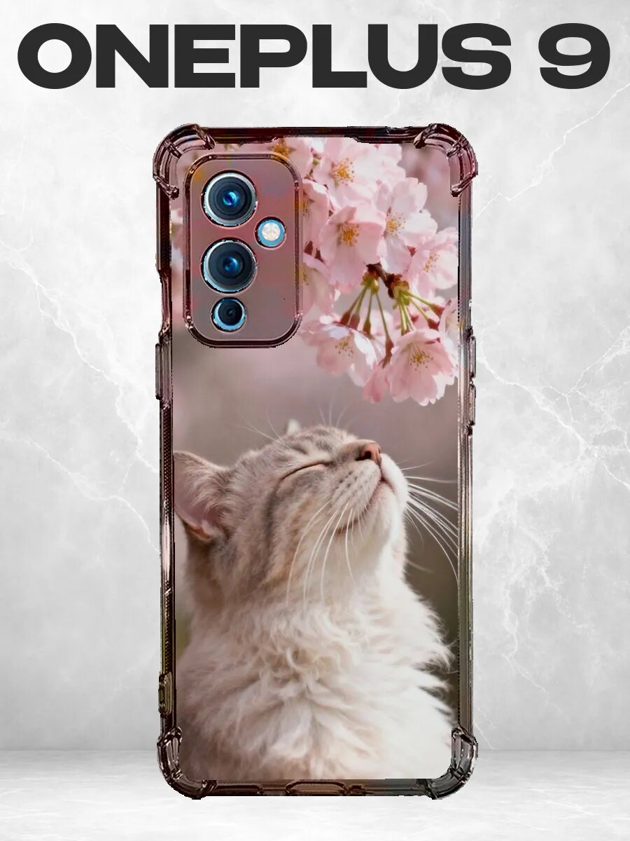 Чехол на Oneplus 9 котик сакура небо