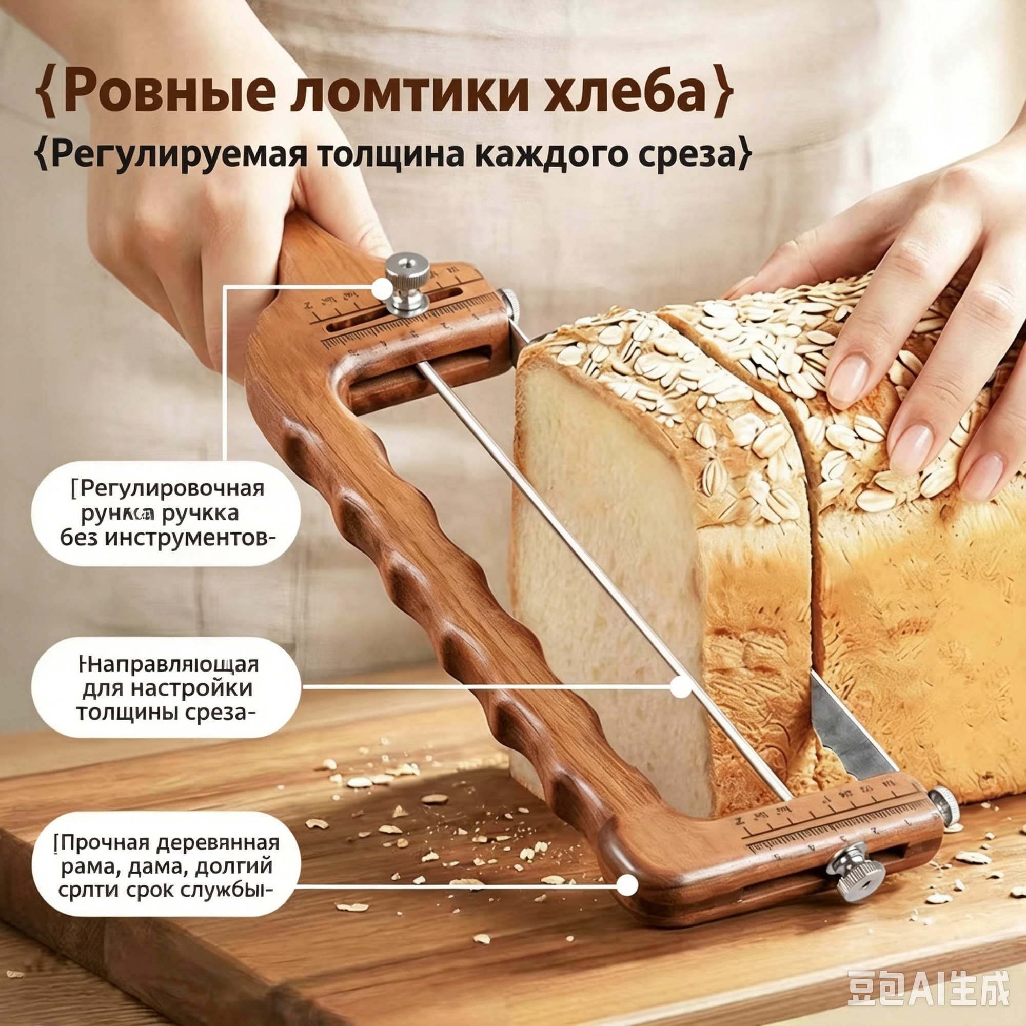 Хлебный нож, деревянный, с регулировкой толщины ломтиков, для домашней выпечки