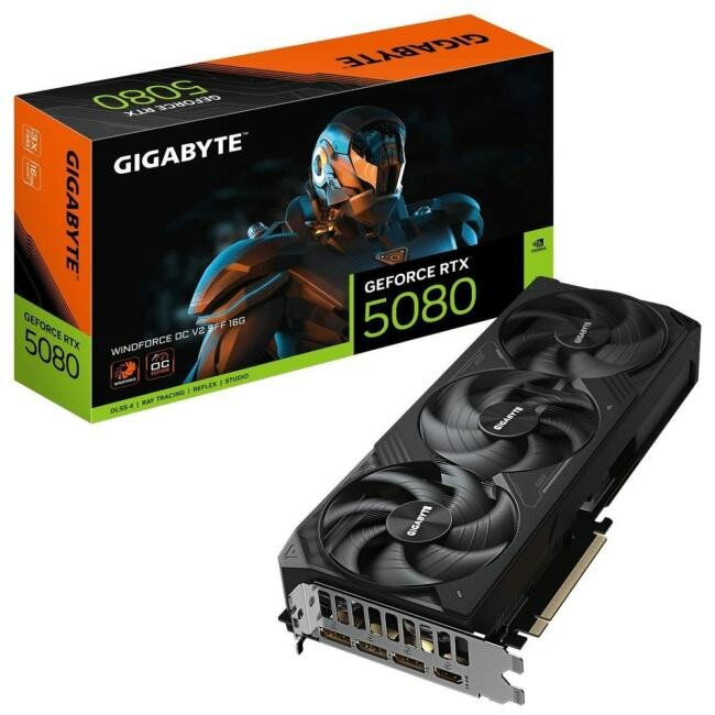 GIGABYTE Windforce GV-N5080WF3OCV2-16GD (GeForce® RTX 5080) 16 Гб, GDDR7, 256 бит, PCI Express