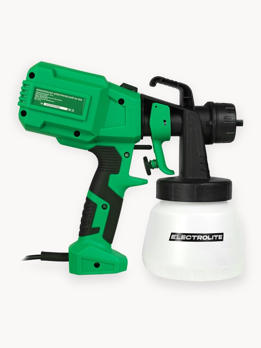 Электрический краскопульт разборной Electrolite SG 600 ( 600Вт, 650 мл/мин, 80 Din , 0,8л, 2,5 мм диаметр сопла )