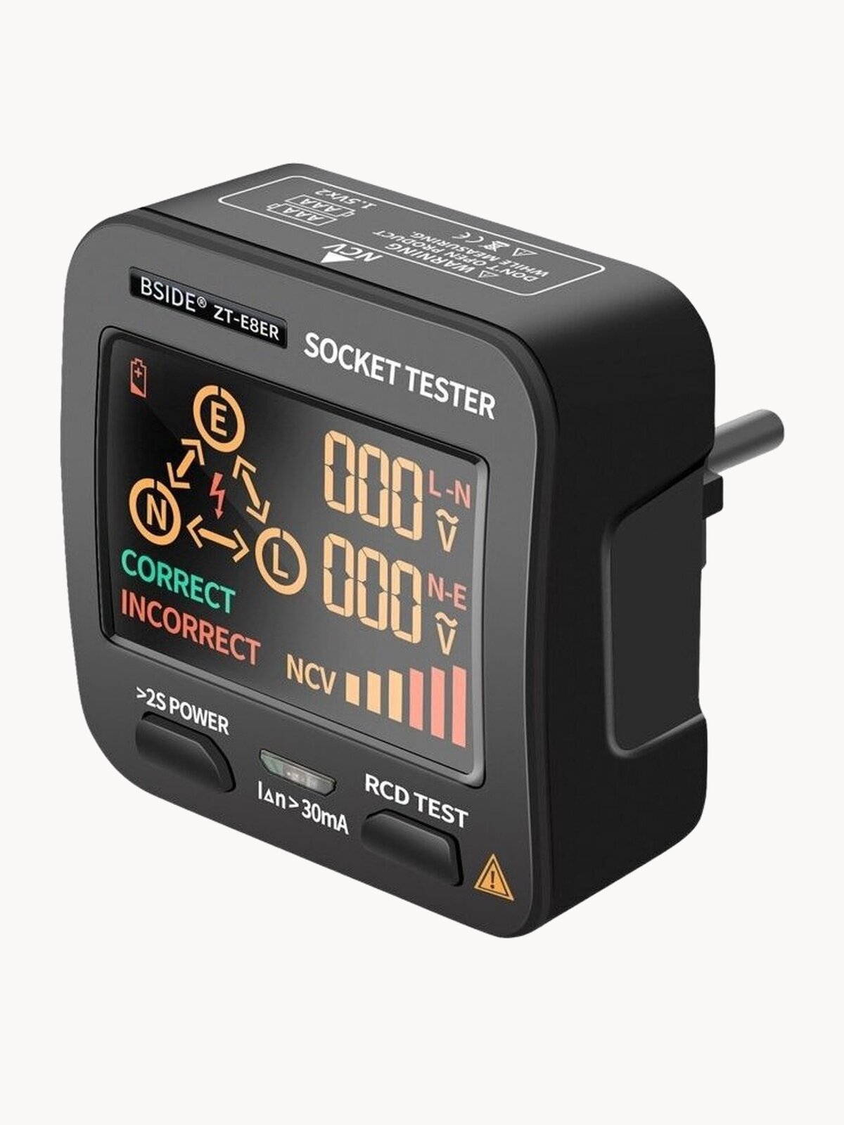 Тестер розеток и УЗО / NCV детектор напряжения / вольтметр BSIDE ZT-E8