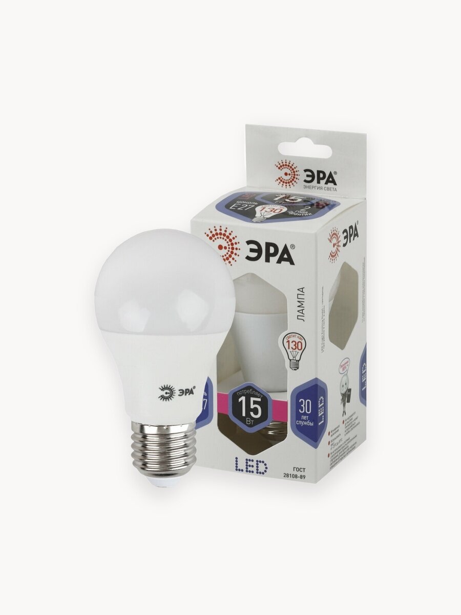 Лампочка светодиодная ЭРА LED E27 15 Вт A60 груша 6000К холодный белый свет набор 10 штук