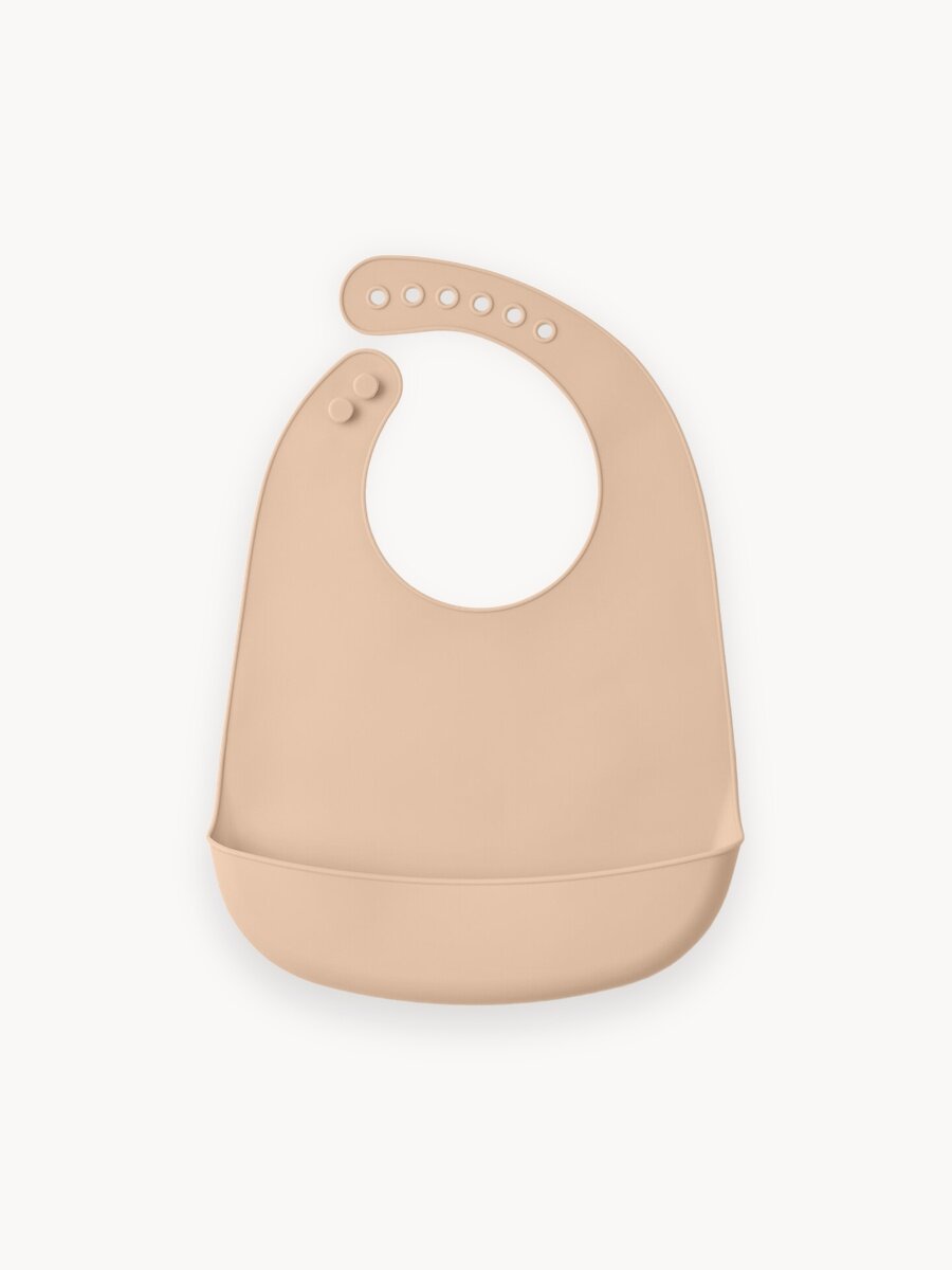 16006, Нагрудник для кормления Happy Baby, слюнявчик для новорожденных силиконовый, мягкий с кармашком, легкий, бежевый