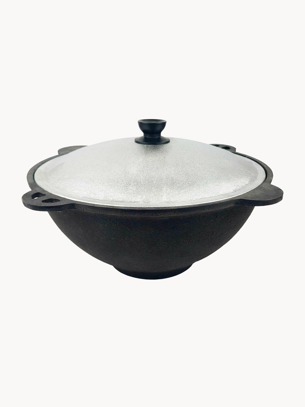 Казан Узбекский чугунный 12 литров (плоское дно) с алюминиевой крышкой