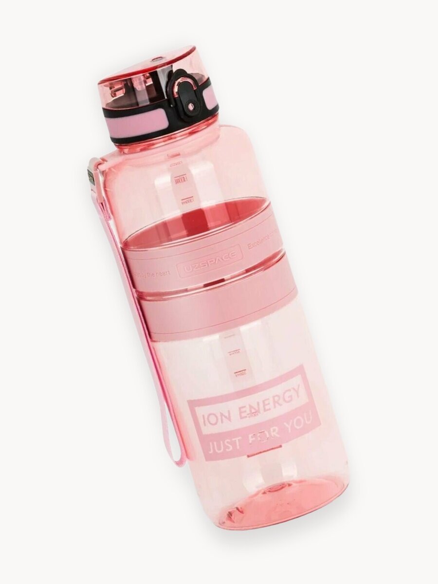 Бутылка для воды спортивная UZSPACE - из Тритана, прозрачная, светло-розовая, 1500 мл, с герметичной крышкой, BPA Free, для походов и активного отдыха, для занятий в тренажерном зале, для водителей и путешественников