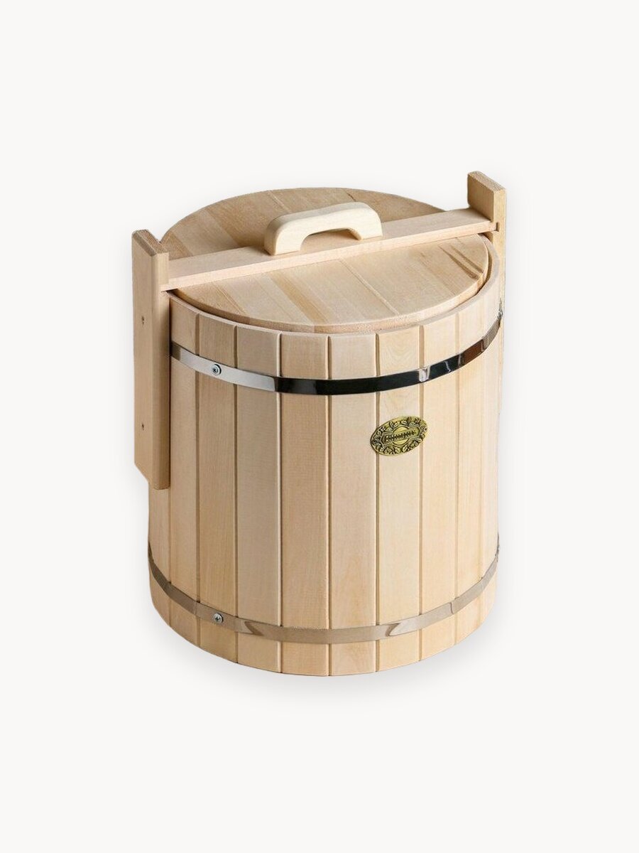 Кадка-бочка для засолки из липы, 25 л, нержавеющий обруч, с крышкой, "Добропаровъ"