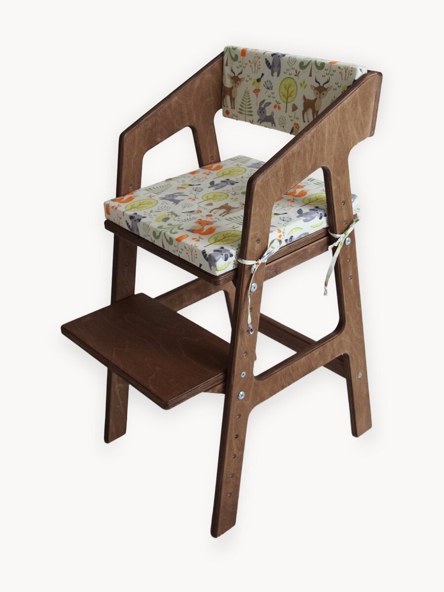 Растущий стул для детей с подушками / Детский стульчик / цвет орех