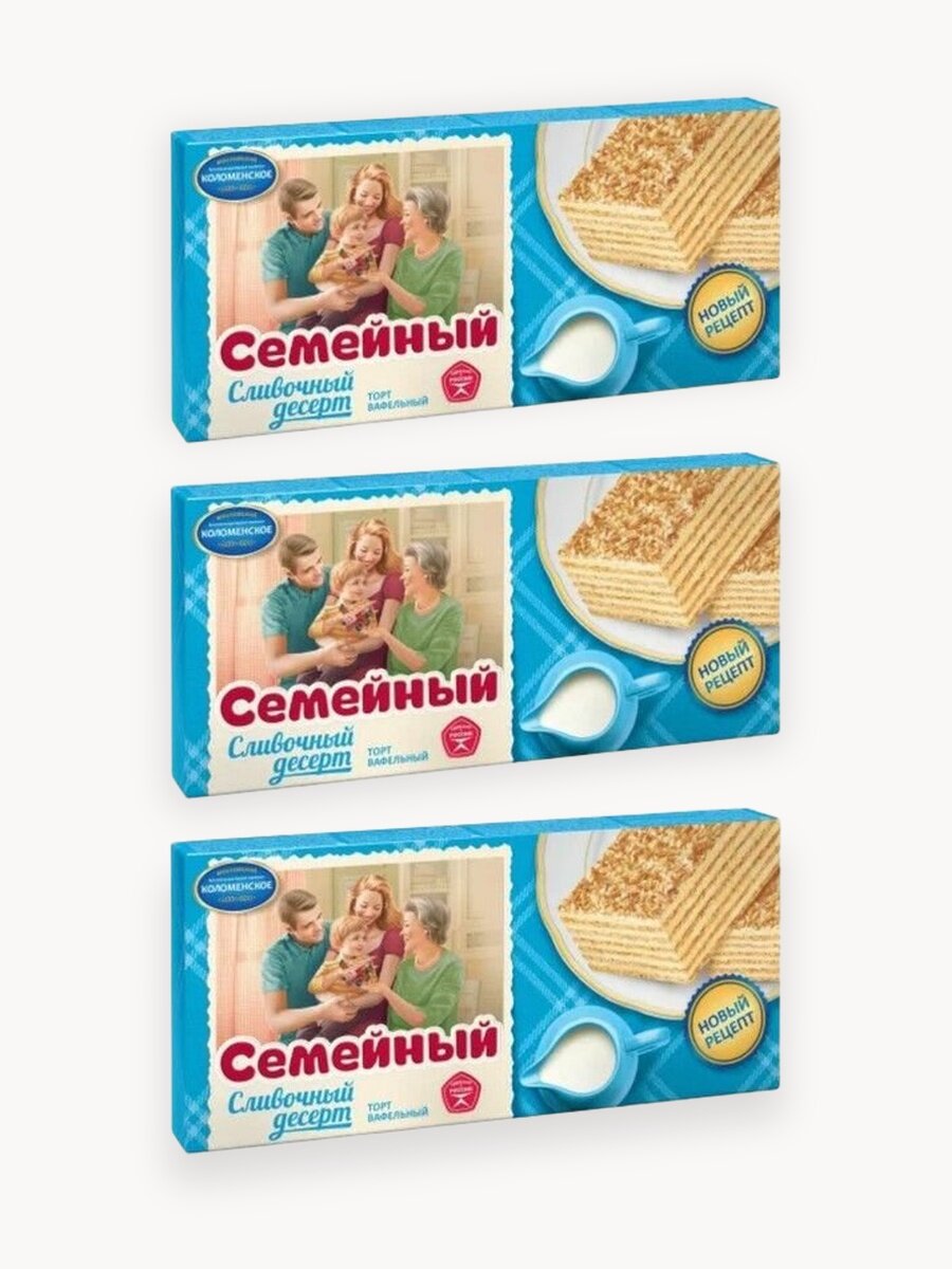 Коломенский Торт Вафельный Семейный Сливочный десерт, 230 г, 3 шт