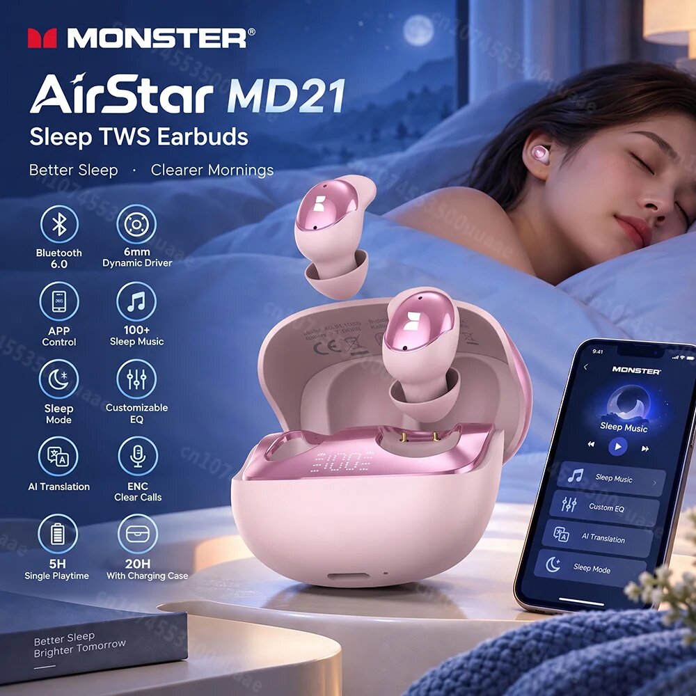 Monster MD21 Bluetooth 6.0 Sleepbuds Розовый, Pink