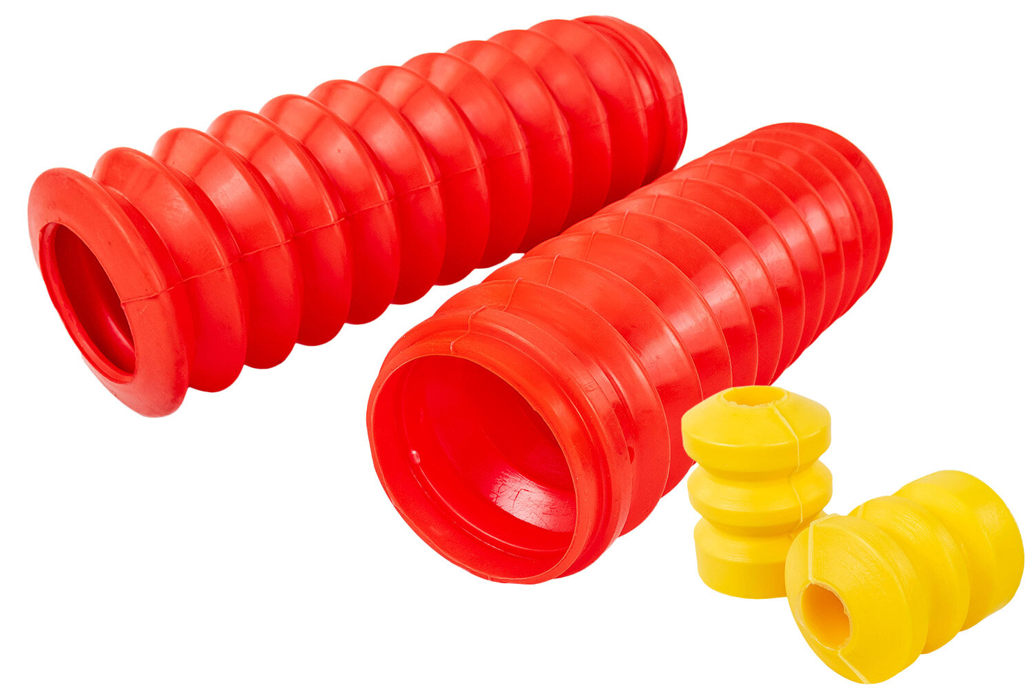 Комплект красных силиконовых пыльников задних амортизаторов с отбойниками на ВАЗ 2108-2115, Лада Гранта, Калина, Приора