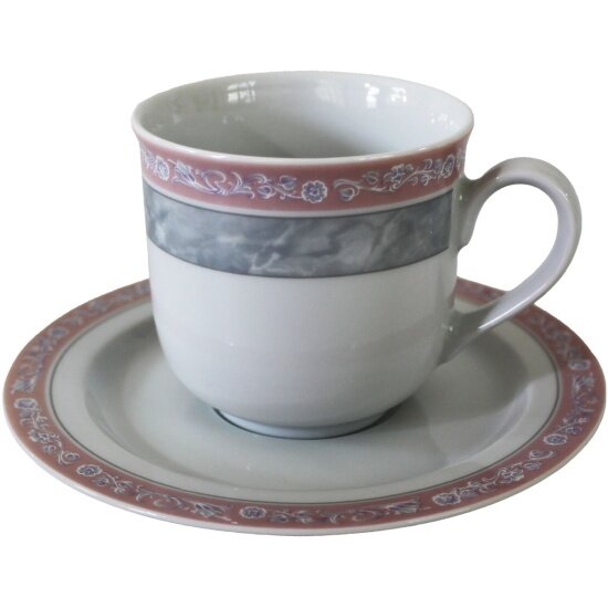 Чашка с блюдцем Thun 1794 "Яна", декор "Серый мрамор с розовым кантом", 215 мл, блюдце 150 мм. (ЯНА0021)