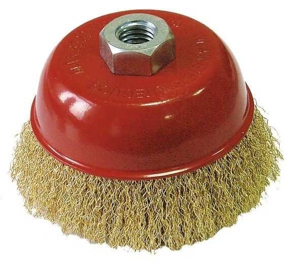 Щетка крацовка 888 для УШМ, чашка, крученая, стальная, омедненная проволока, 150мм / инструменты