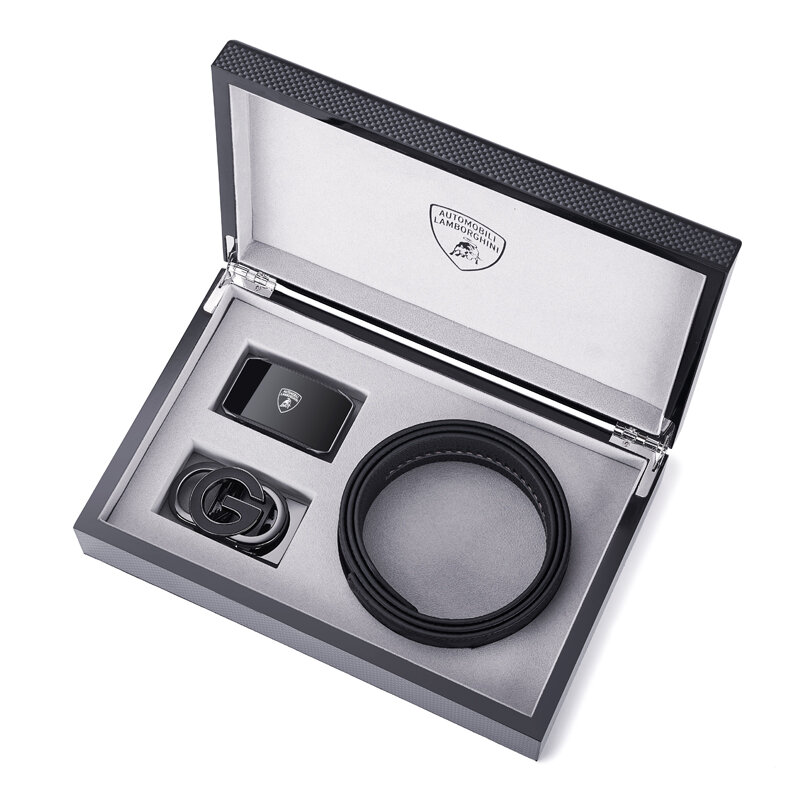 Automobili Lamborghini Top Grain Cow Leather Belts Men's 3.5cm 120cm