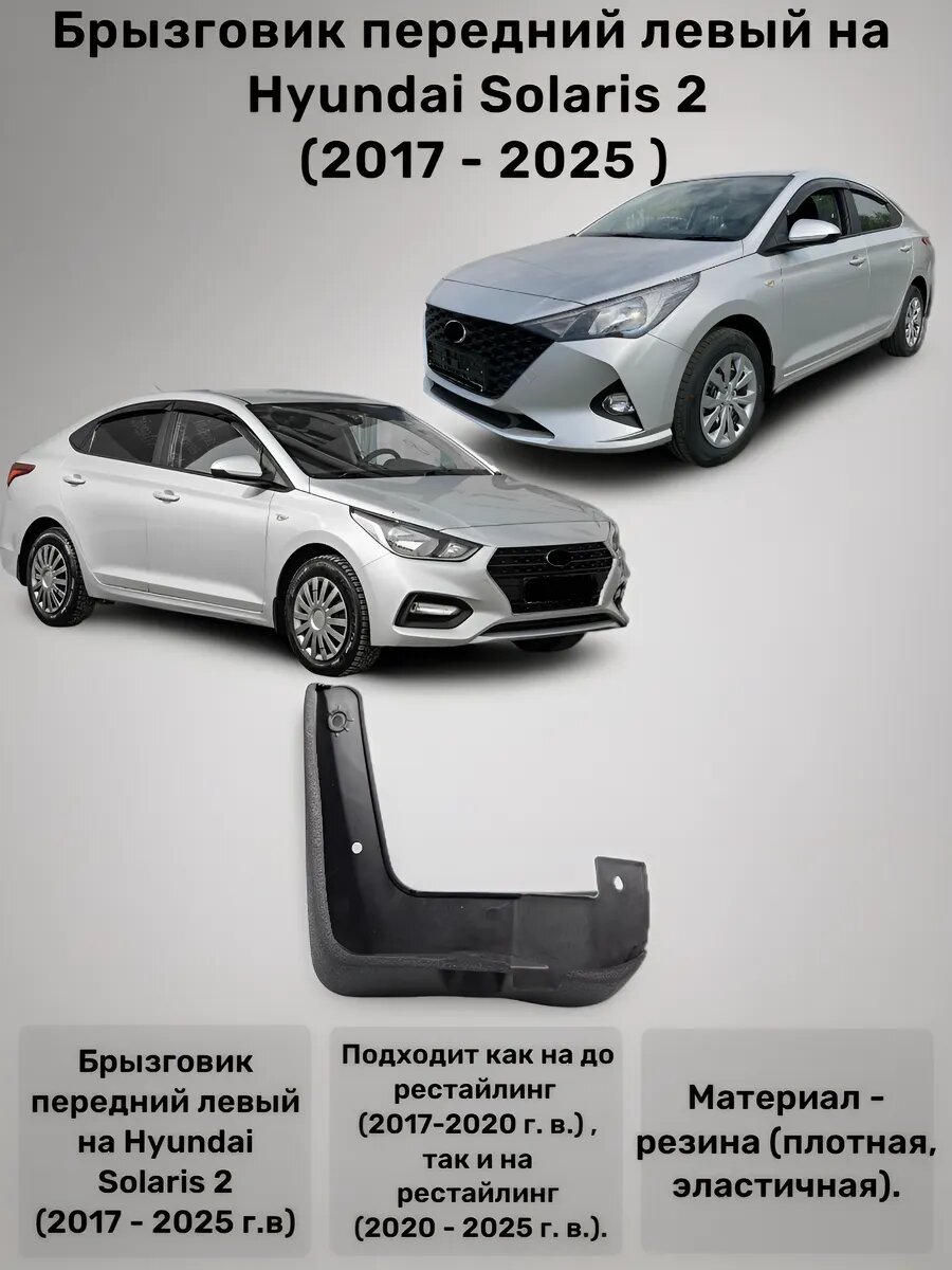 Брызговик передний левый на Hyundai Solaris (2017 - 2025 г. в.)