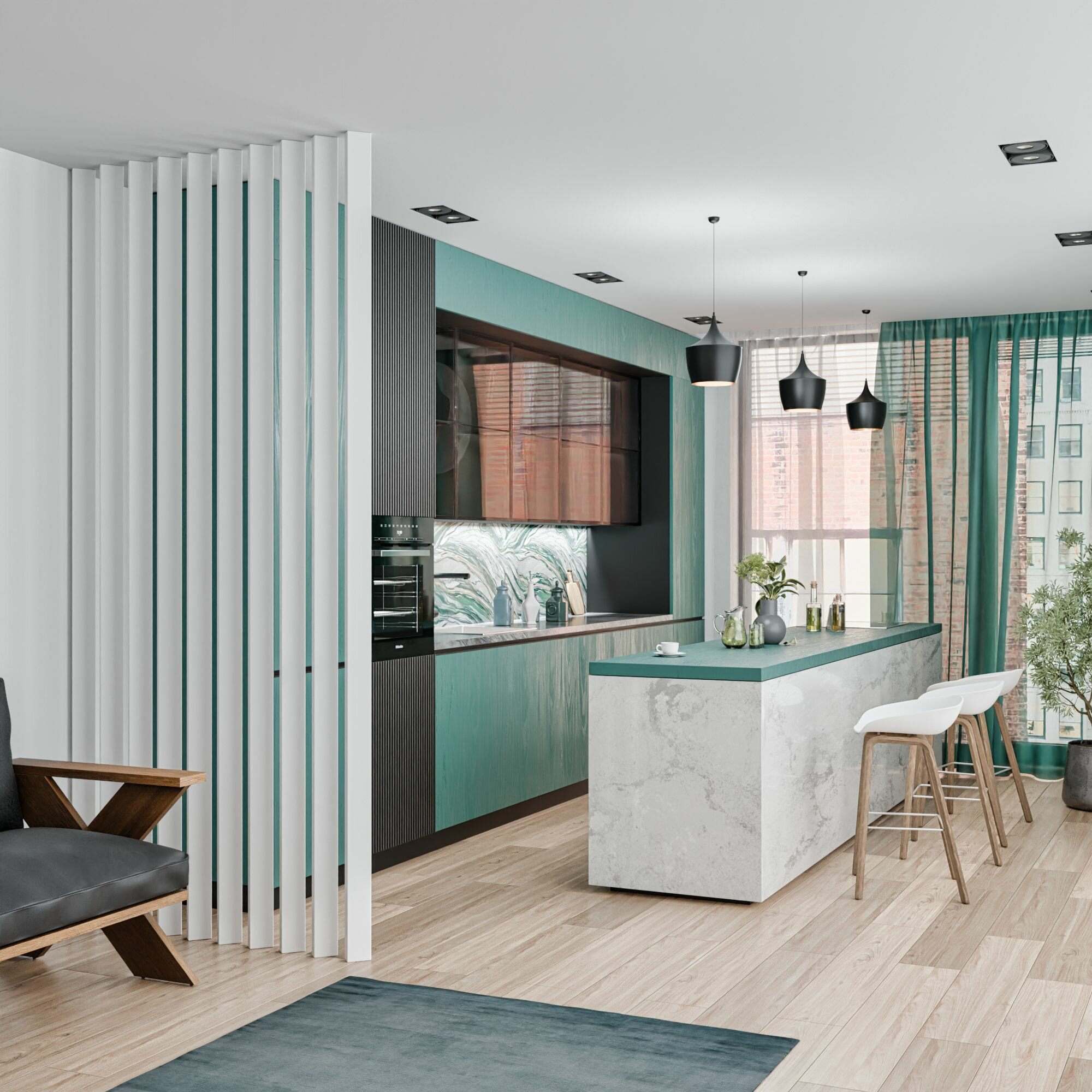 Перегородка реечная для зонирования, отдельностоящие 40х80 мм, ширина 1236 мм, белые