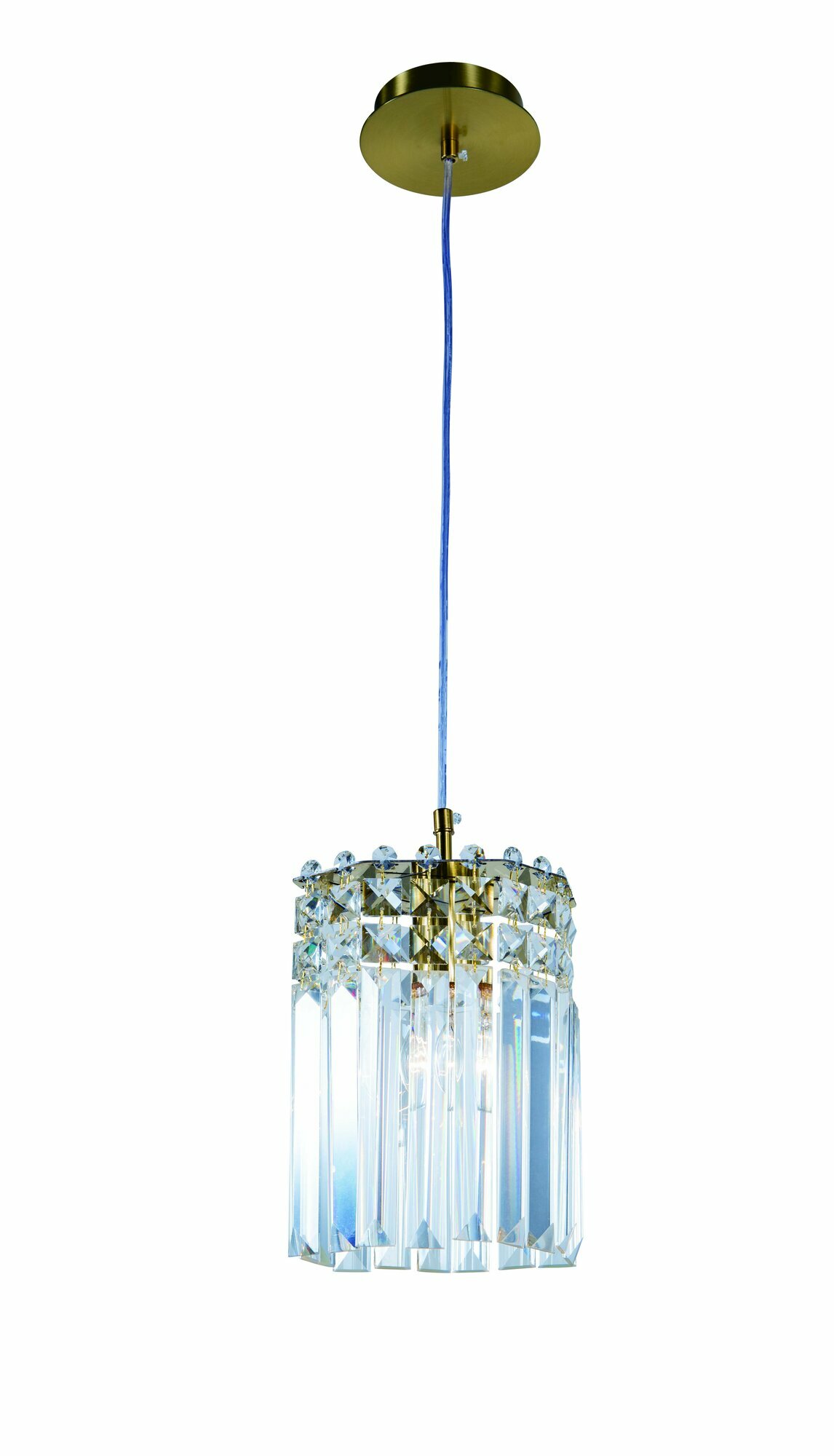 Люстра подвесная хрустальная бронза с прозрачными хрустальными подвесками на 1 лампу E14, регулировка по высоте