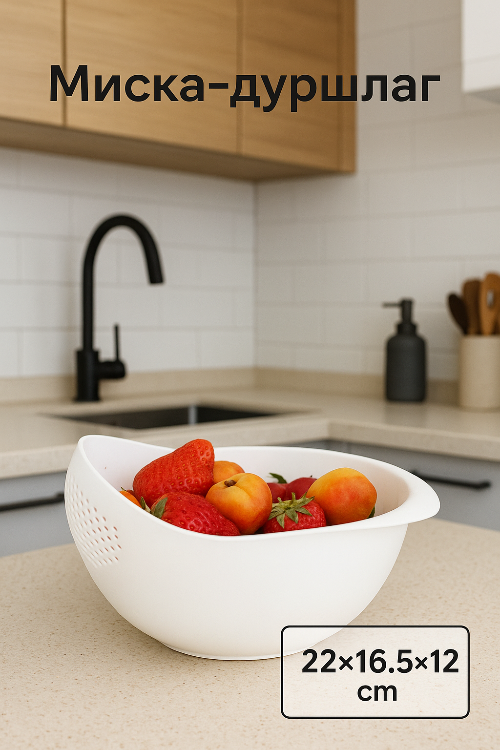 Дуршлаг пластиковый кухонный Доляна «Радуга», 22 × 16,5 × 12 см, цвет белый