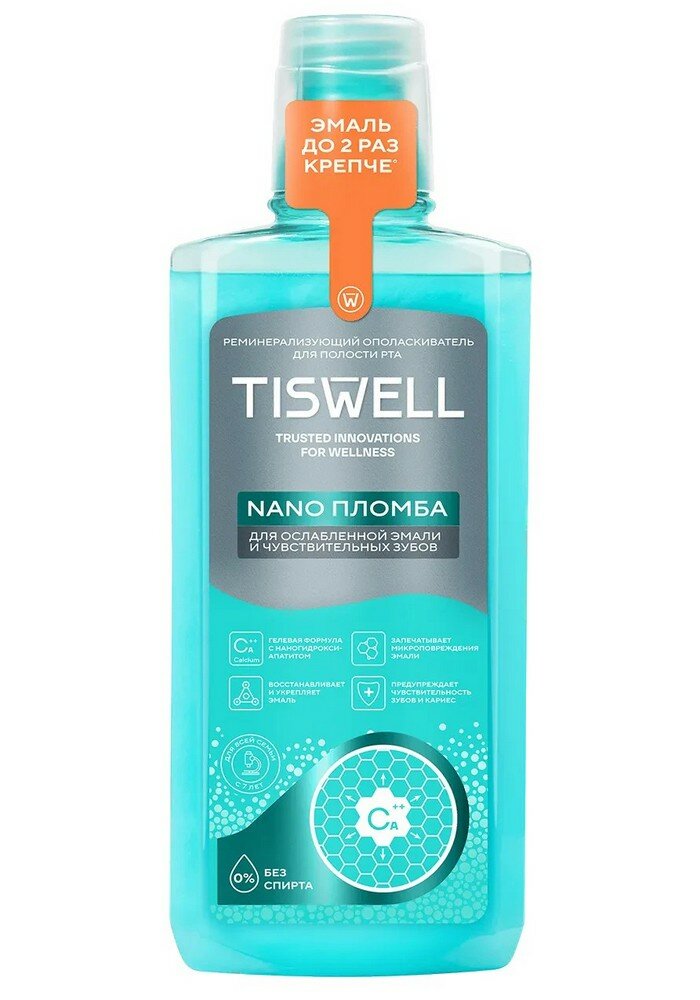 Tiswell Nano Пломба Реминерализирующий ополаскиватель для полости рта без спирта 500 мл.