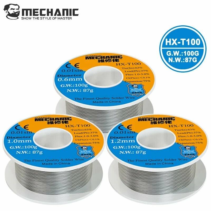 Паяльная Проволока MECHANIC HX-T100 100 Г, Мягкая, С Флюсом, Диаметр 0.3-1.2 Мм, Для Ремонта iPhone Samsung, Оловянно-свинцовая