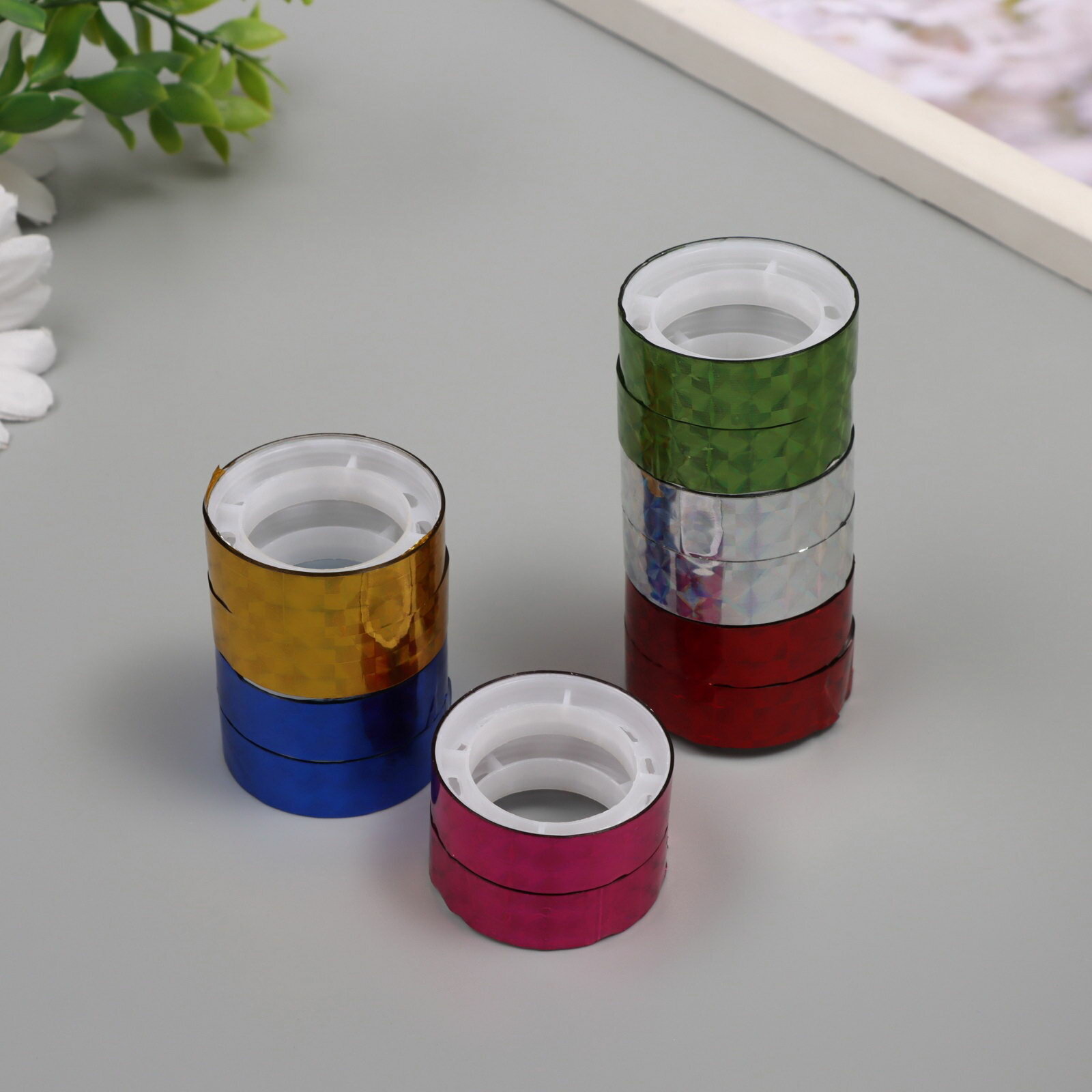 Клейкая лента декоративная "Голографический рисунок", набор 12 шт, 1.2 см, дл. 2 м