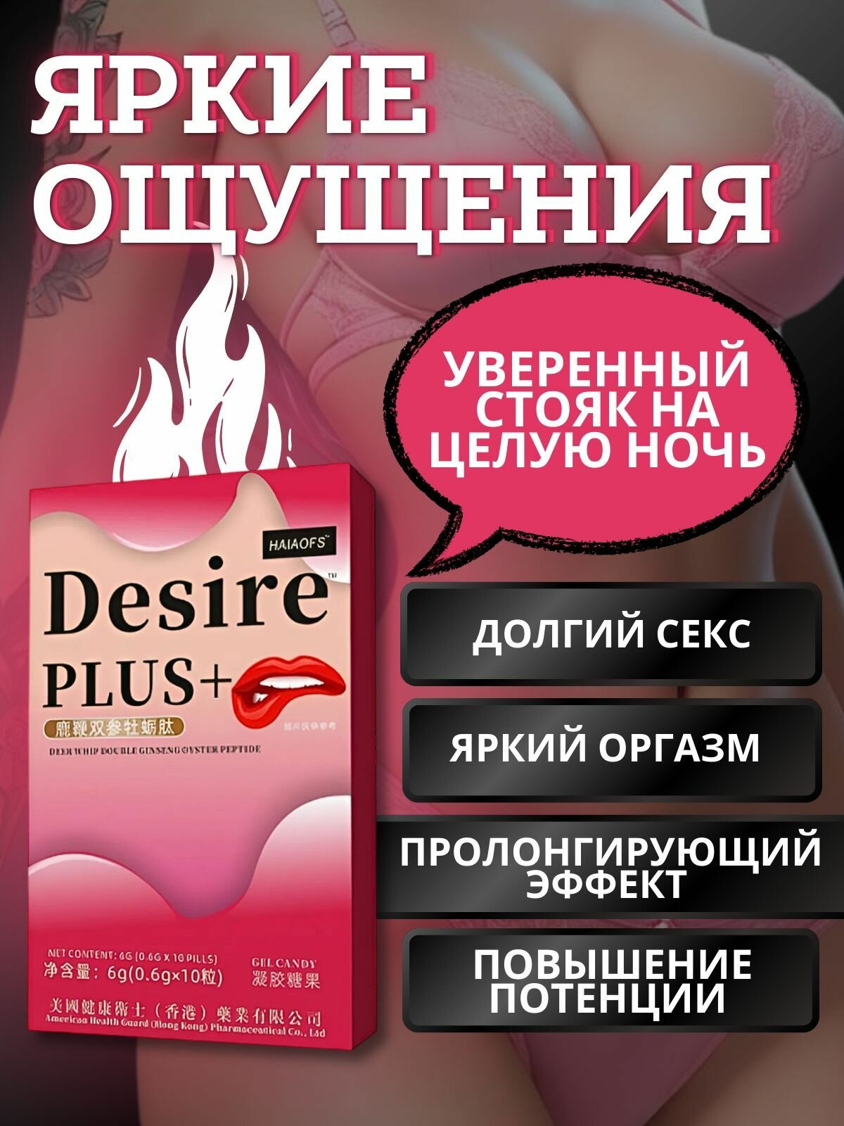 Возбудитель для мужчин таблетки для потенции быстродействующие "Desire", 10 капсул