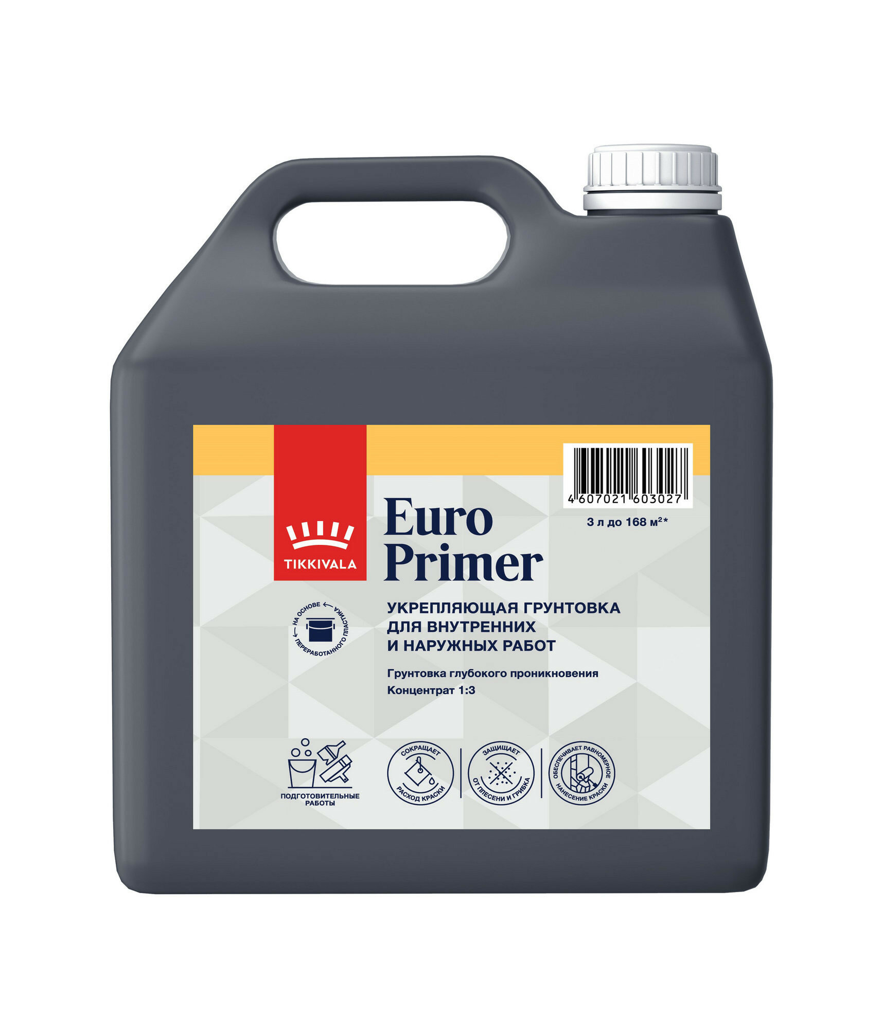 Грунтовка Tikkivala Euro Primer 3 л для подготовки стен и улучшения адгезии