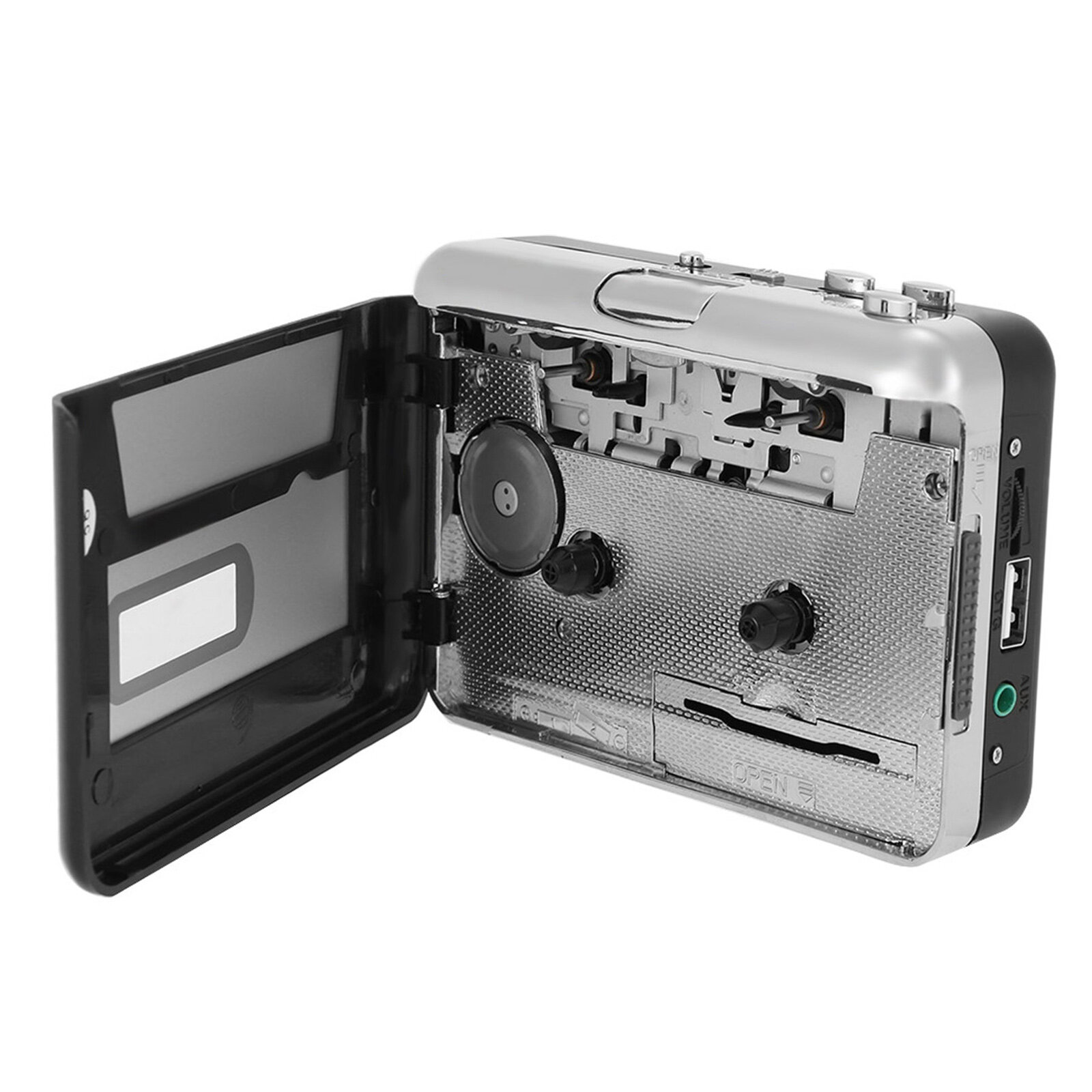 Ezcap Конвертер аудиокассет в MP3 с записью на USB-флеш-накопитель, авторазделение, автономный рекордер, с наушниками, черный с серым