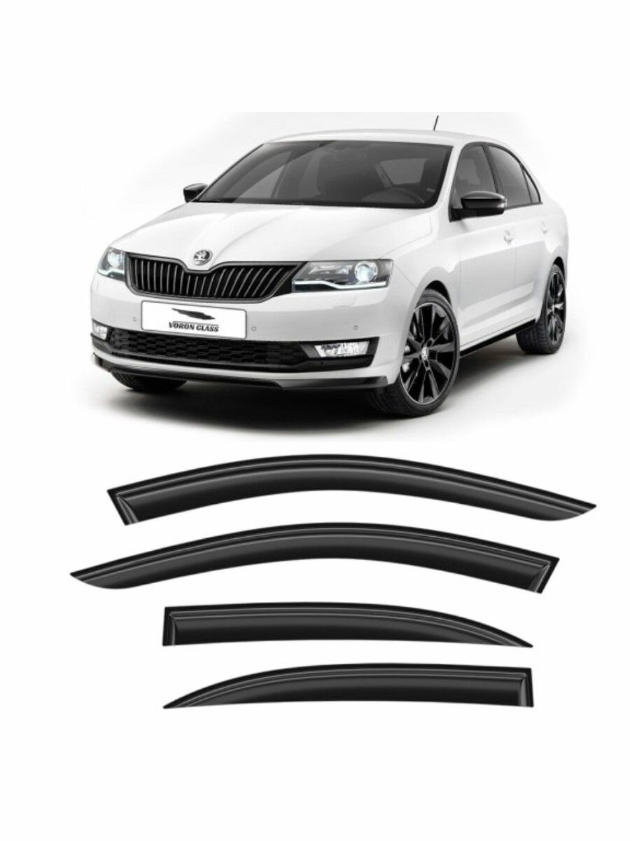 Дефлекторы неломающиеся 4 шт. для а/м Skoda Rapid седан, Voron Glass DEF00555