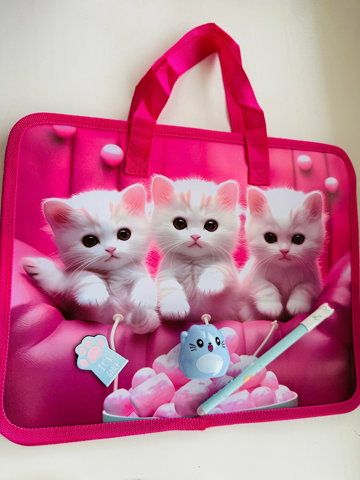 Сумка-папка "Котики", с ручками, А4, непромокаемая, розовый, белый +Подарок